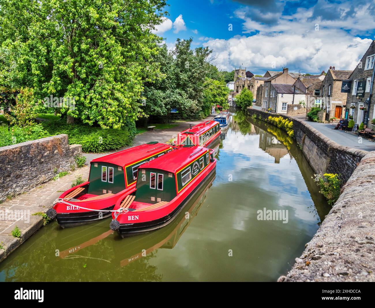 The image is of Skipton canal basin in the North Yorkshire Dales on the ...