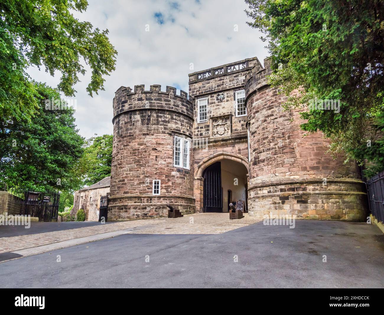 The image is of the fortress of Skipton Castle in the North Yorkshire ...