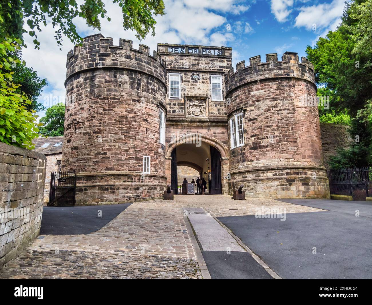 The image is of the fortress of Skipton Castle in the North Yorkshire ...