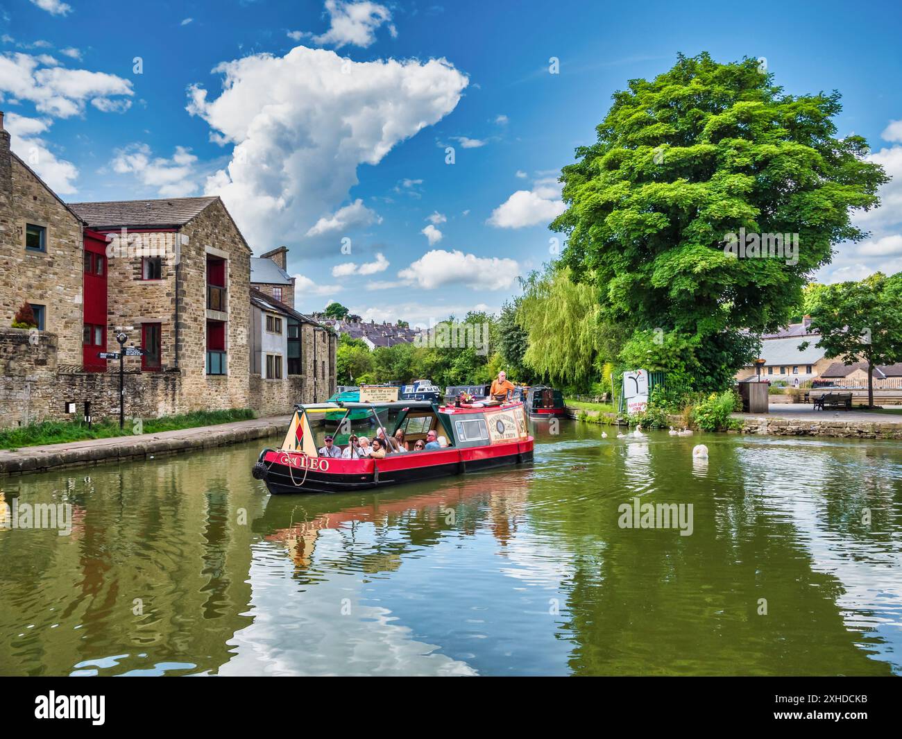 The image is of Skipton canal basin in the North Yorkshire Dales on the ...