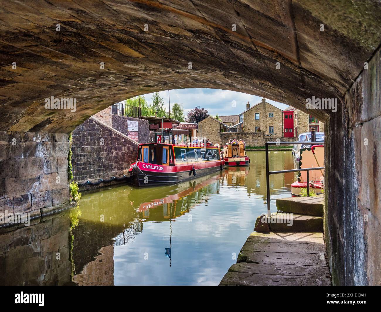The image is of Skipton canal basin in the North Yorkshire Dales on the ...