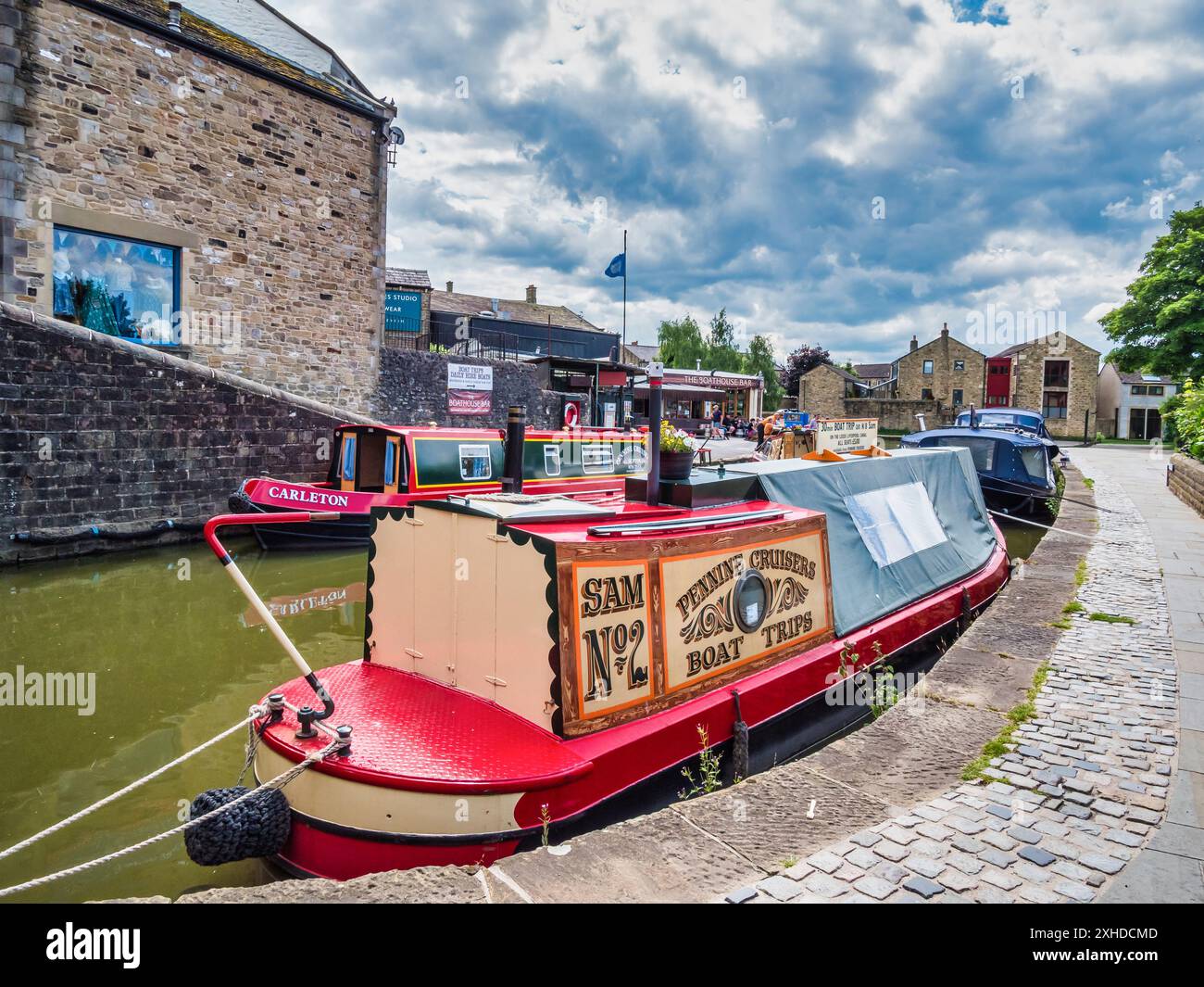The image is of Skipton canal basin in the North Yorkshire Dales on the ...