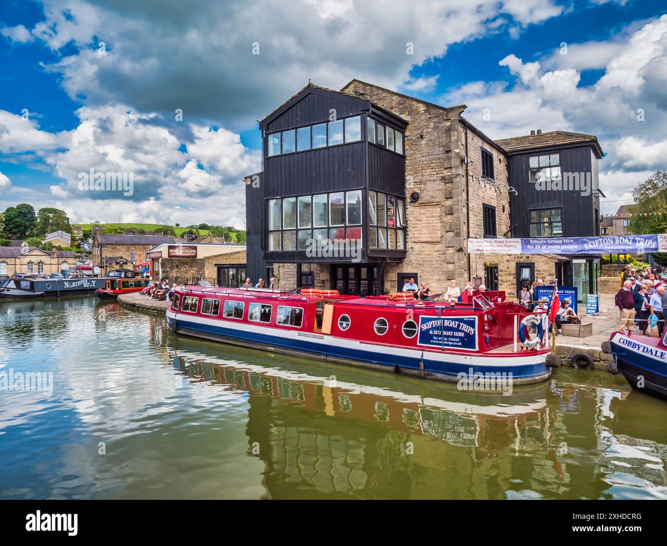 The image is of Skipton canal basin in the North Yorkshire Dales on the ...