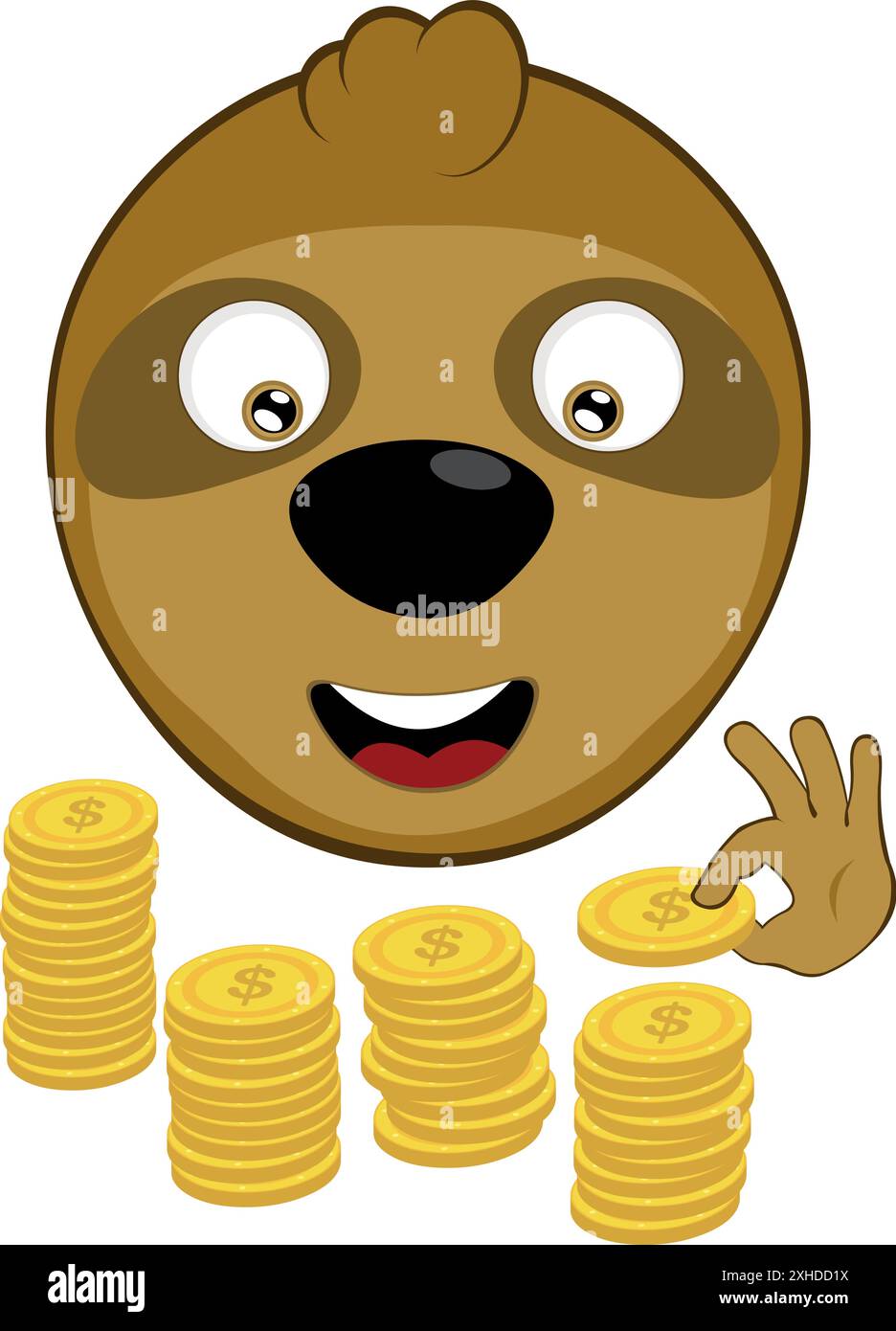 vector illustration face bear sloth character animal cartoon, counting ...