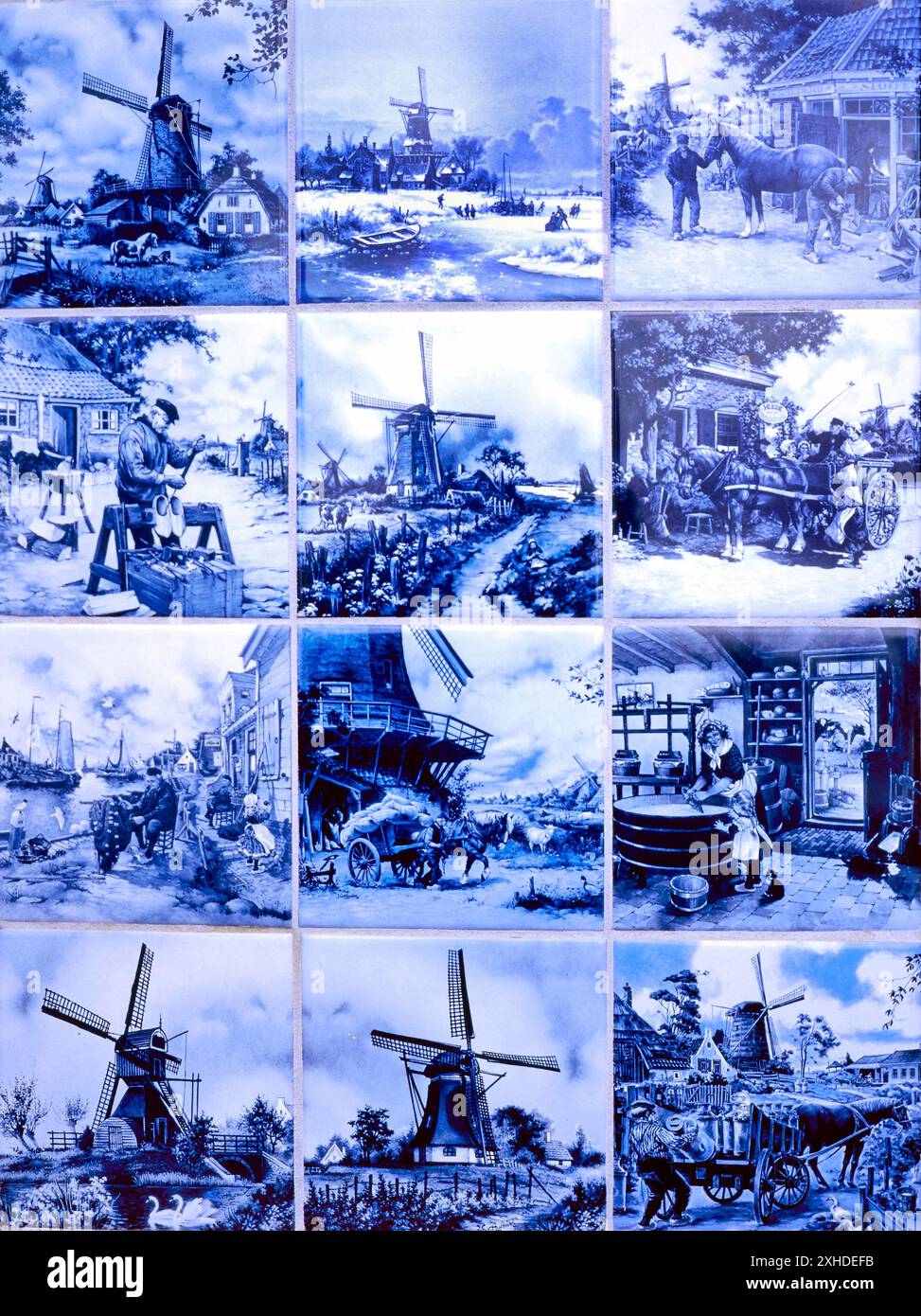 DELFT,HOLLAND-JULY 09, 2024 :Various Delft blue tiles with old Dutch ...