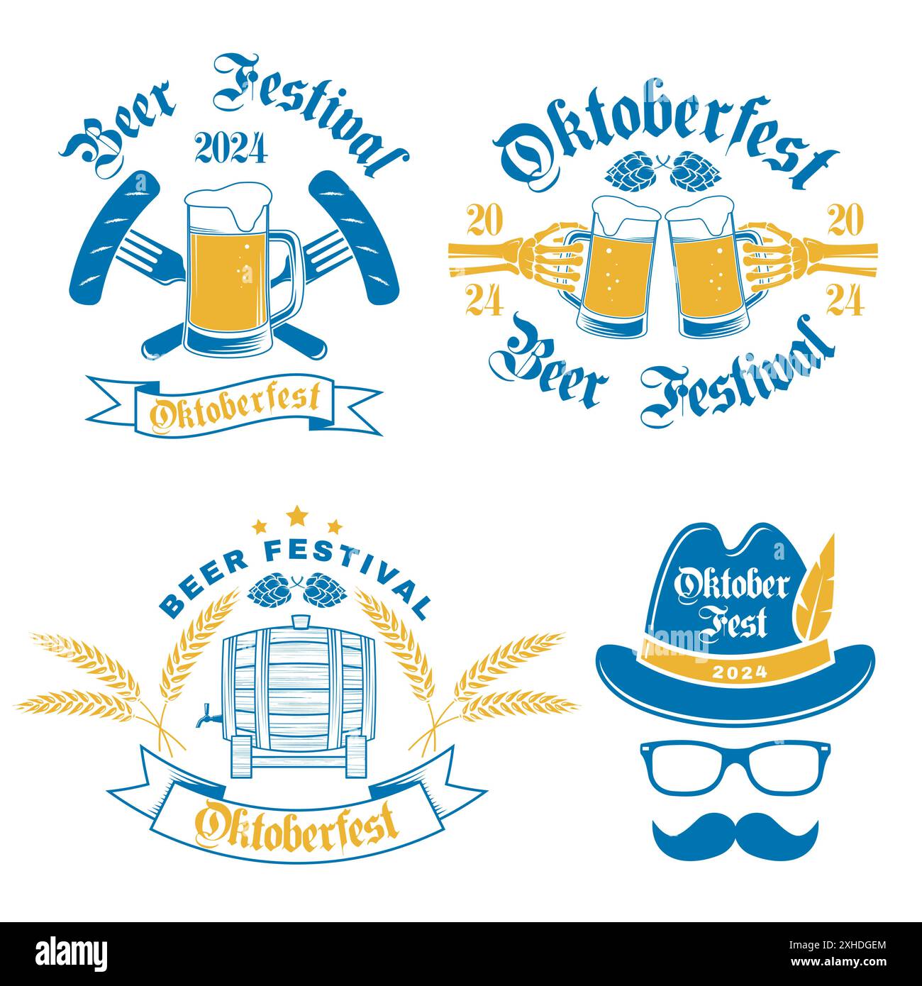 Set of Oktoberfest logos or badges design. Vector. Beer mug with malt ...