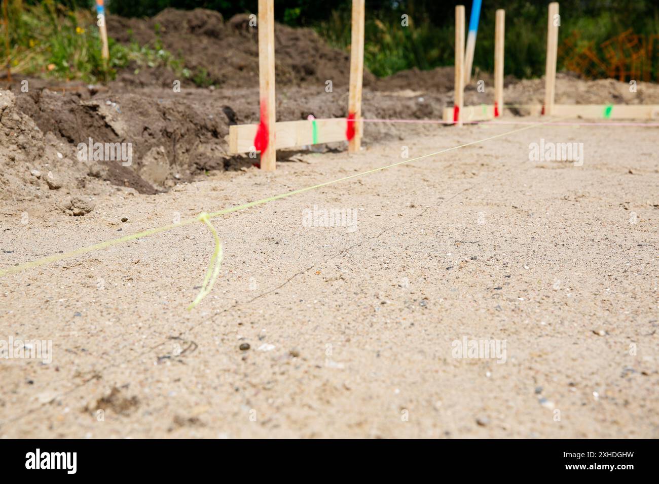 Construction measuring cord on a construction site. Building house ...