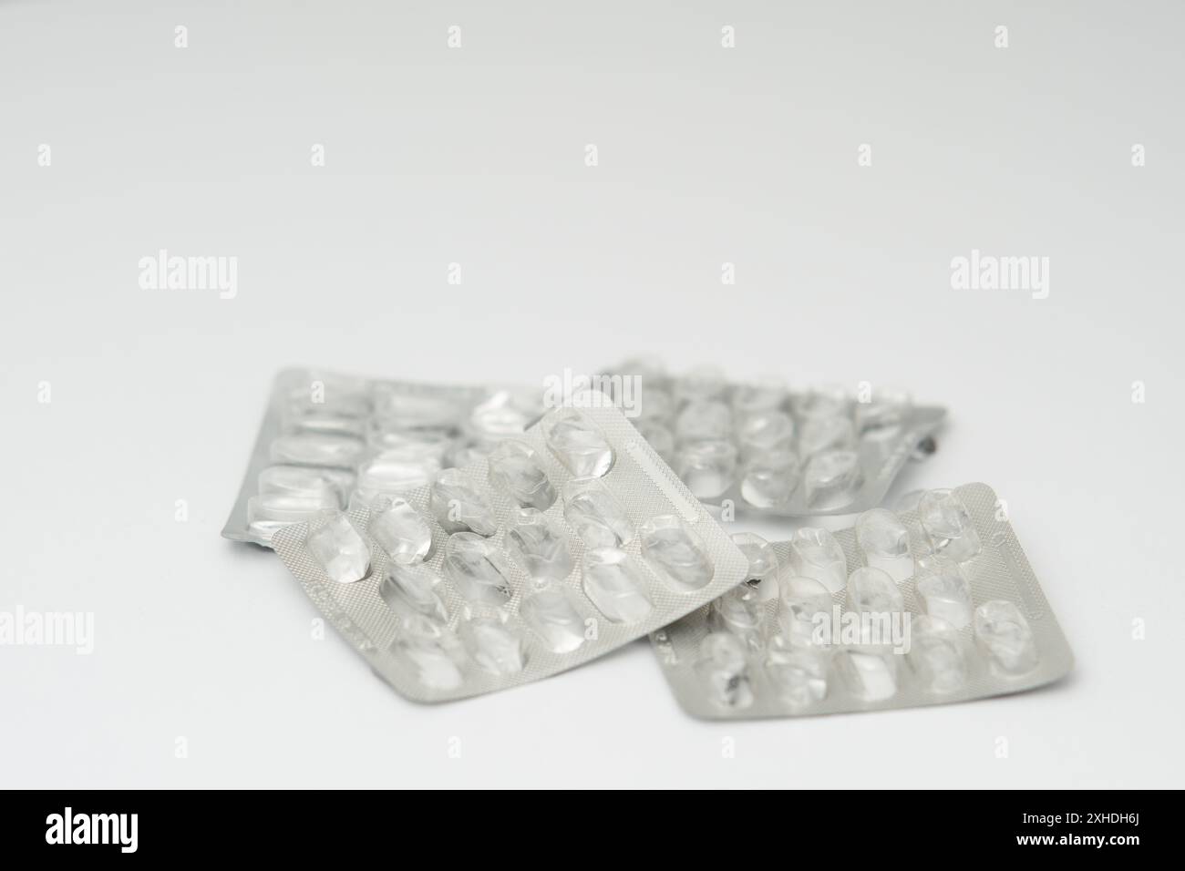 empty pill blister packs isolated on white grey background copy space ...