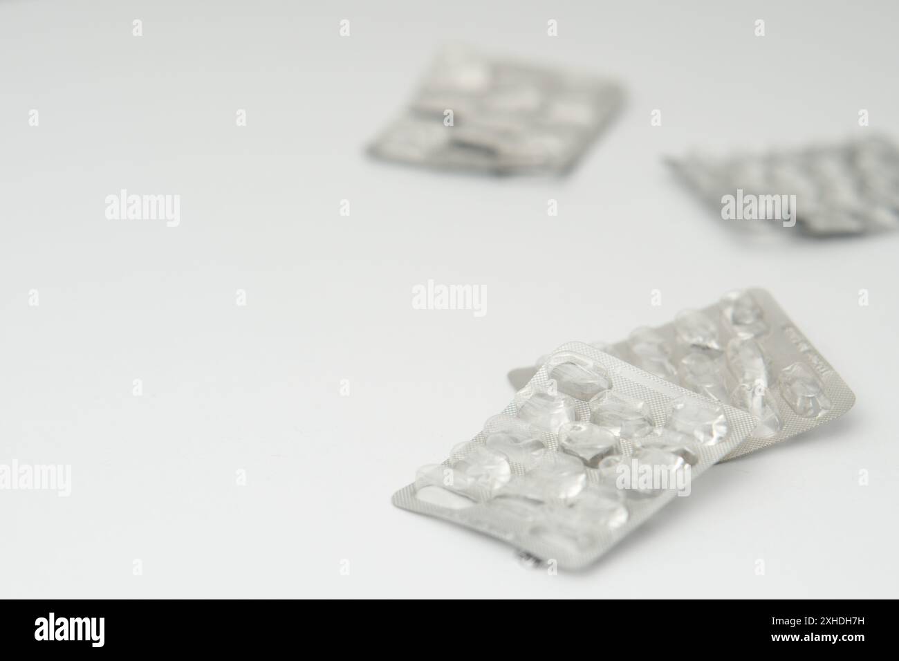 empty pill blister packs isolated on white grey background copy space ...