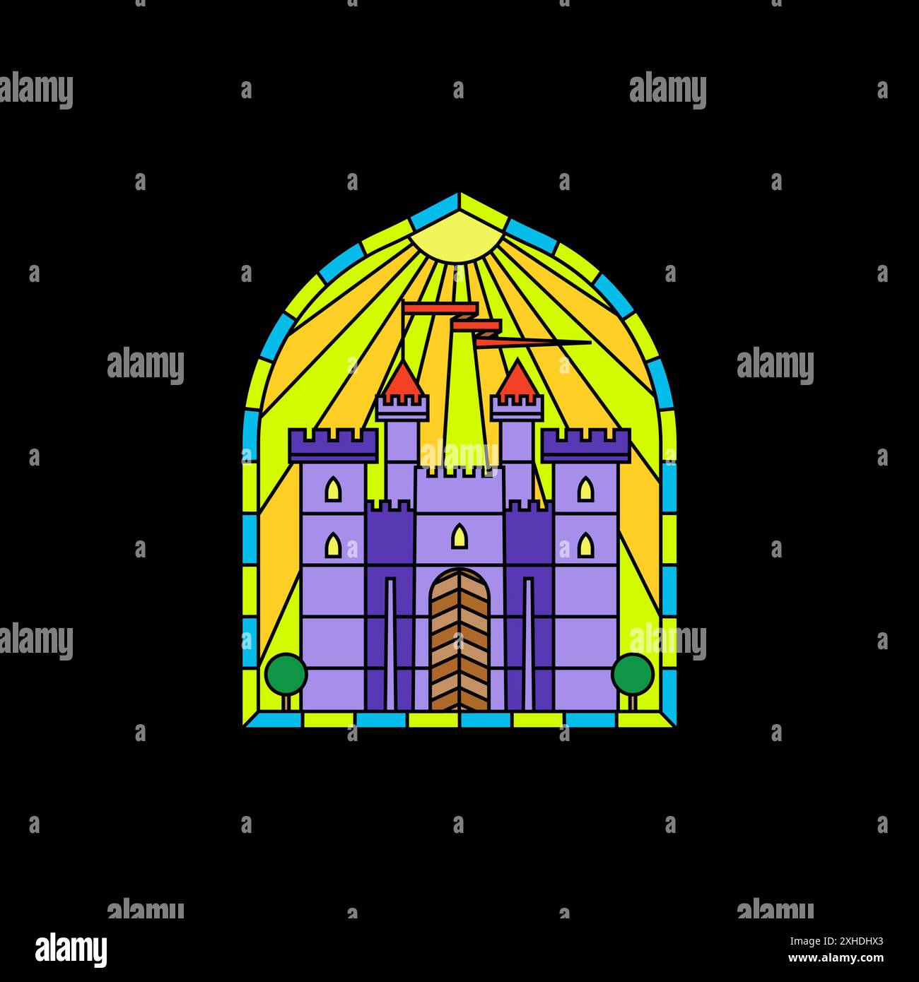 Medieval castle colorful stained glass window. Colored gothic mosaic ...