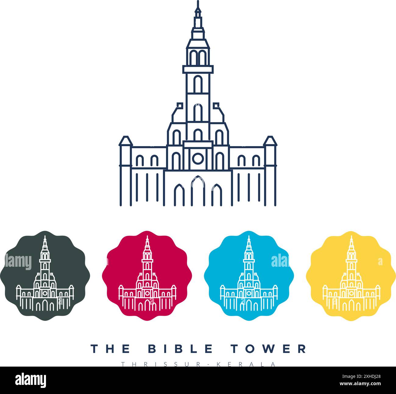 The Bible Tower - Tallest Church Tower - Thrissur - Stock Illustration ...