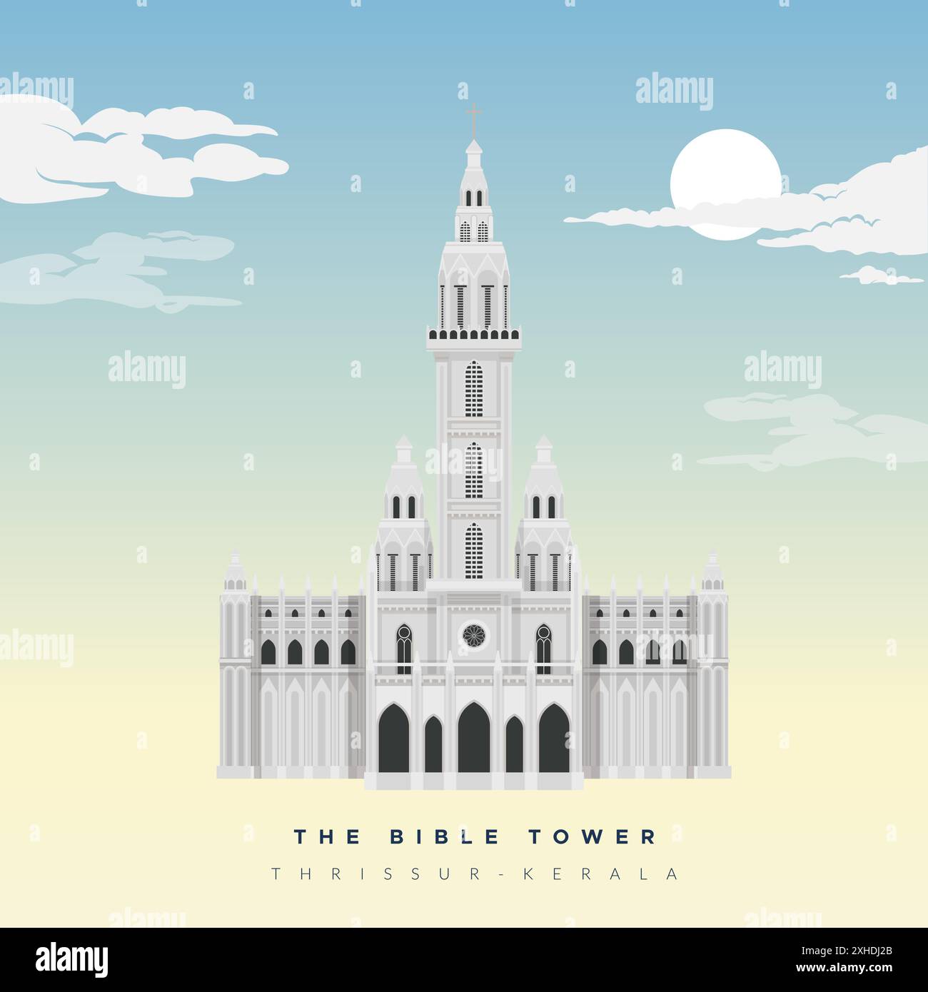 The Bible Tower - Tallest Church Tower - Thrissur - Stock Illustration ...