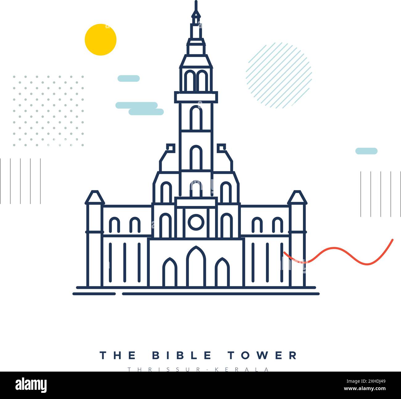 The Bible Tower - Tallest Church Tower - Thrissur - Stock Illustration ...
