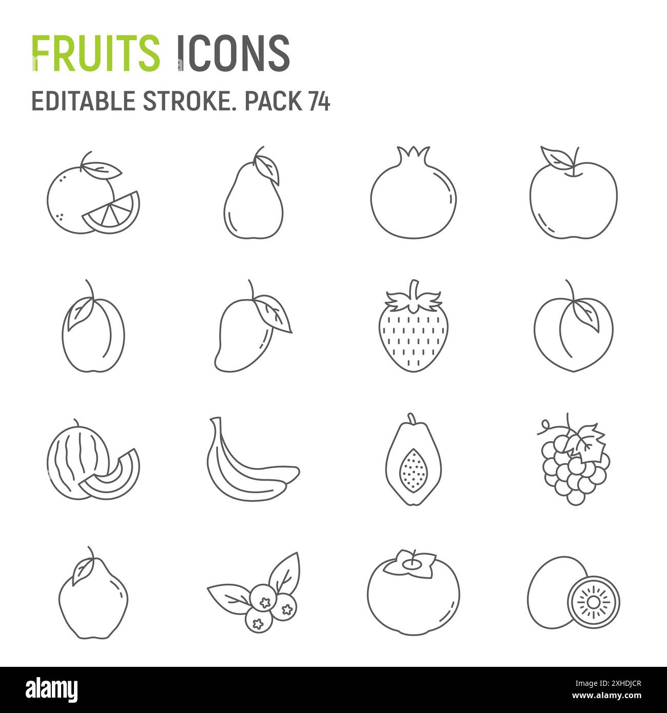 Fruit line icon set, fruits collection, vector graphics, logo ...