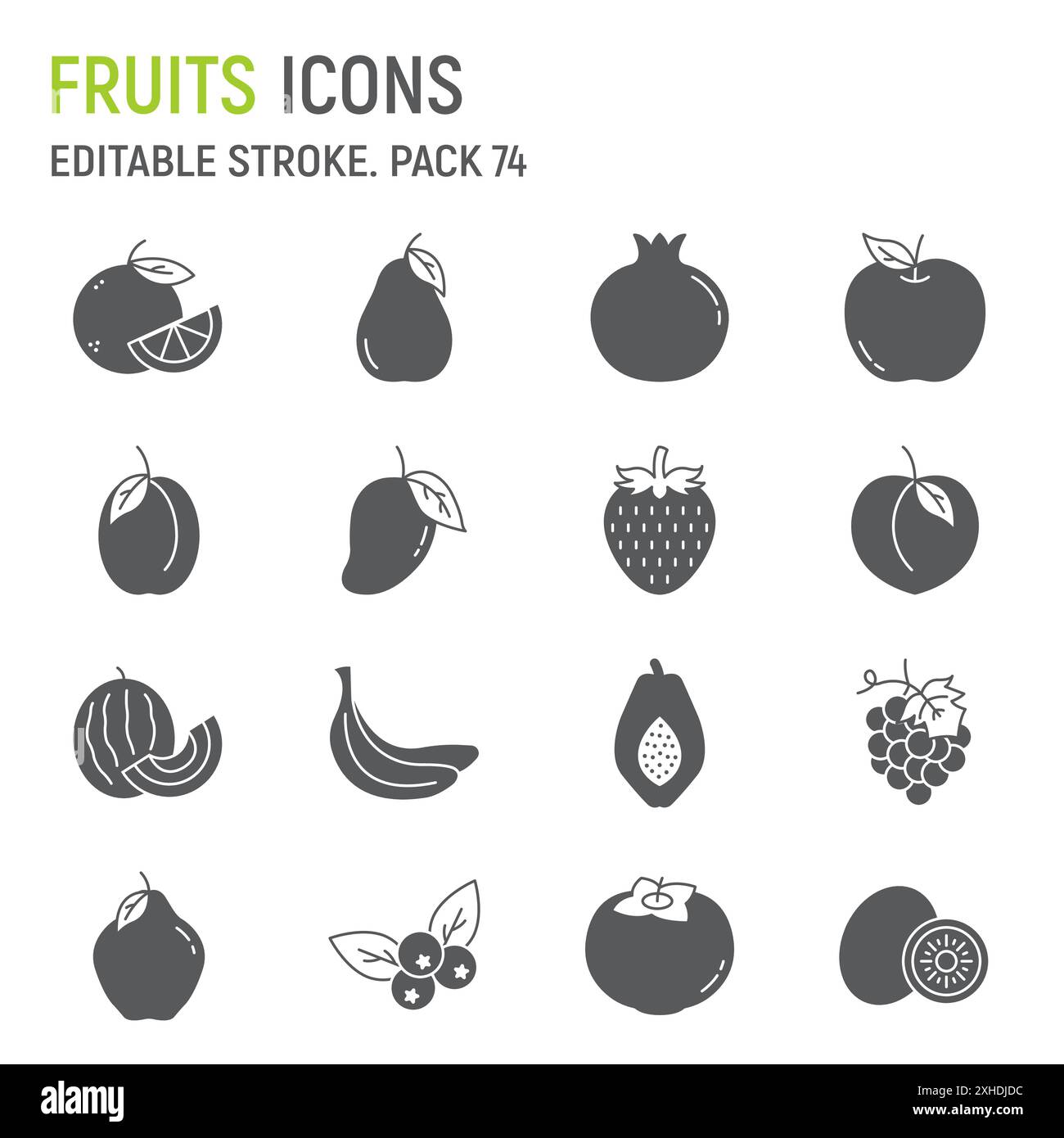 Fruit glyph icon set, fruits collection, vector graphics, logo ...