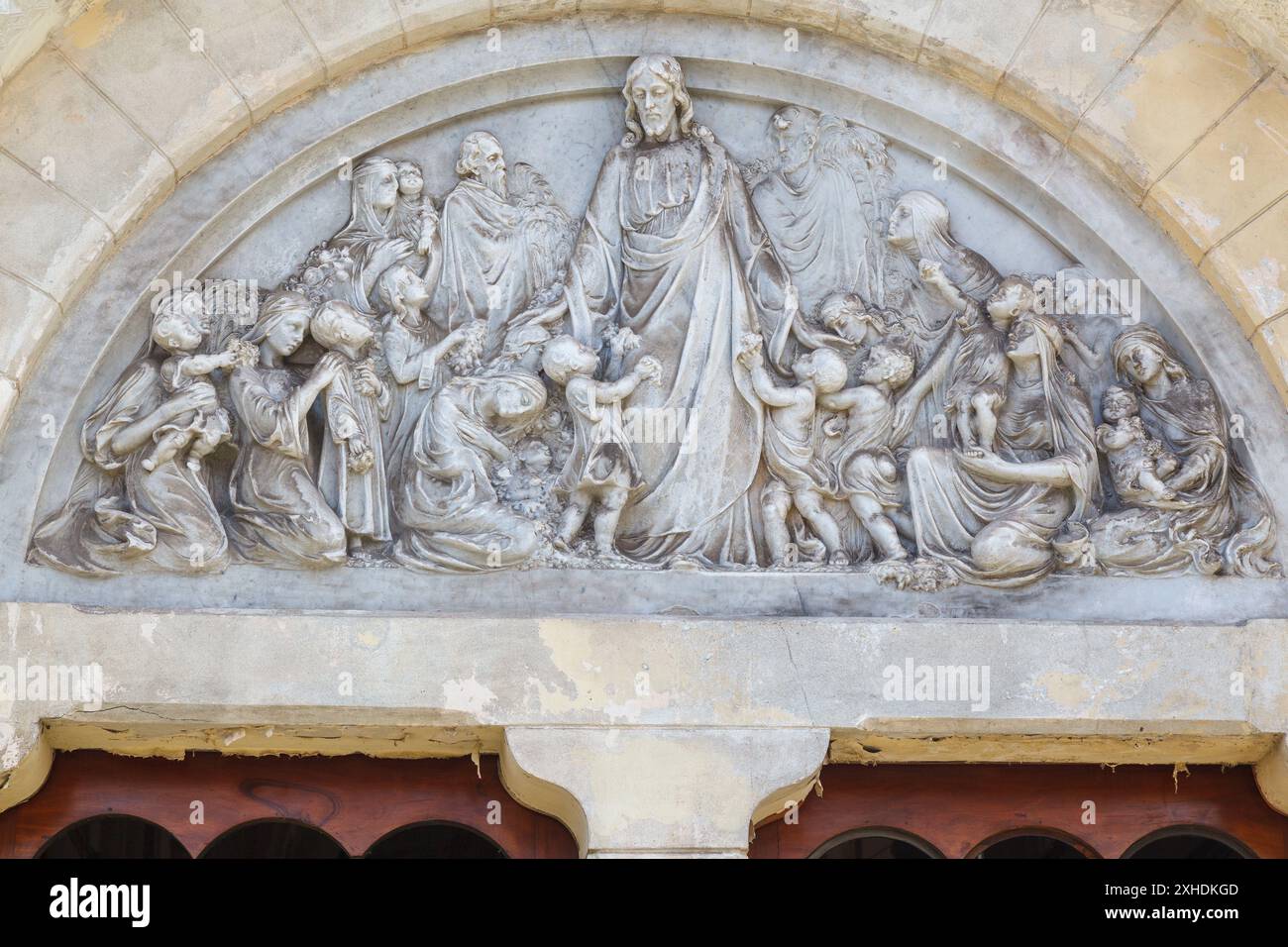 Bas Relief of Jesus on the facade of the historic colonial San Francis ...