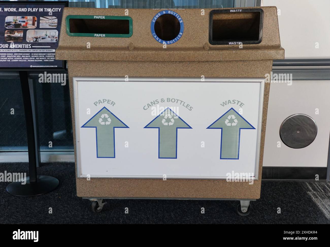 Minneapolis, Minnesota, U.S.A - July 12, 2024 - The recycle trash bin ...