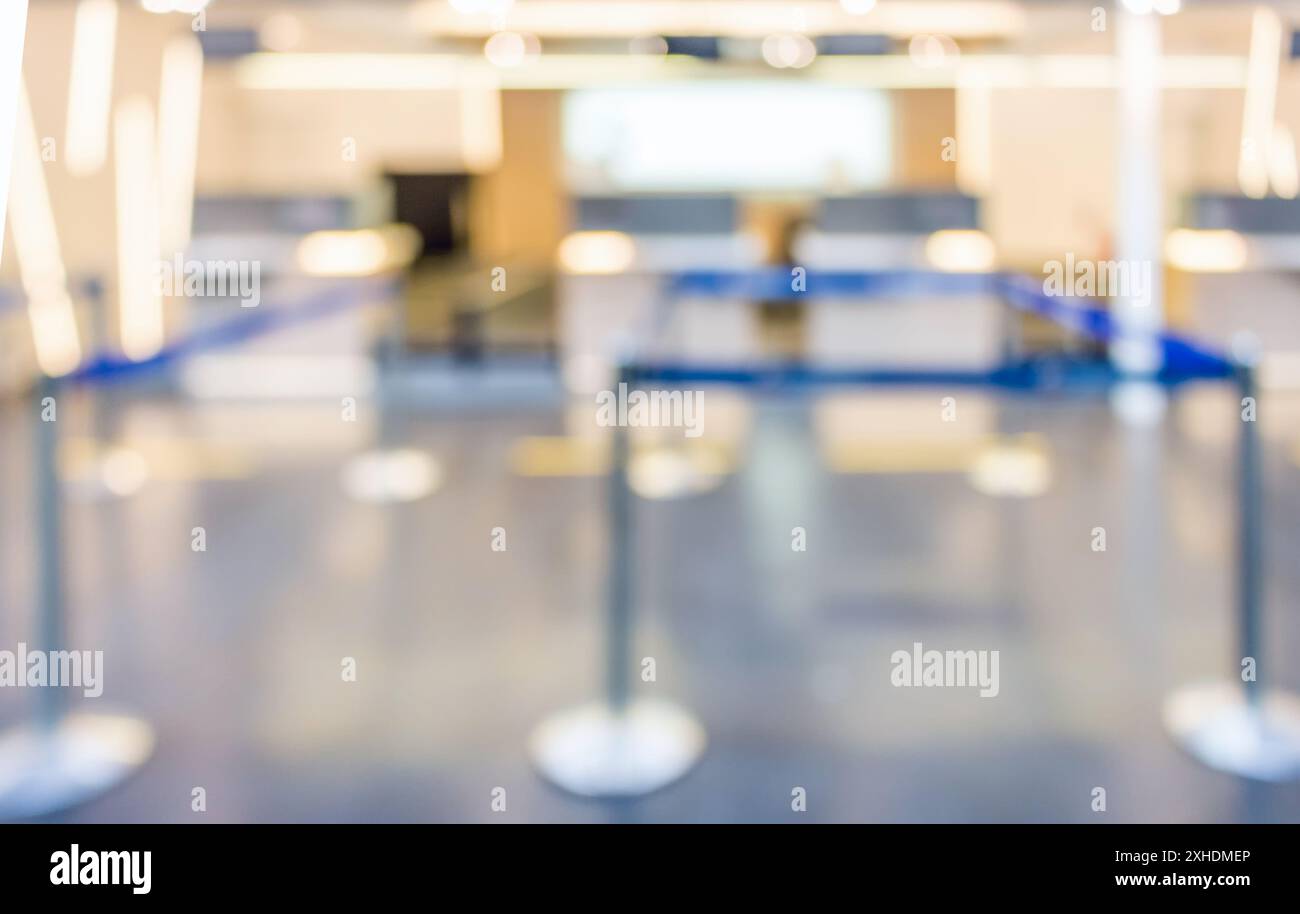 Blurred View of Airport Check-in Counter With Queuing Barriers Stock ...