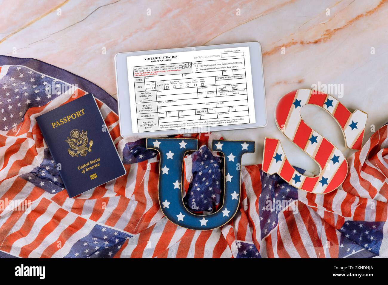 An application for registration as US voter is ready for submission for ...