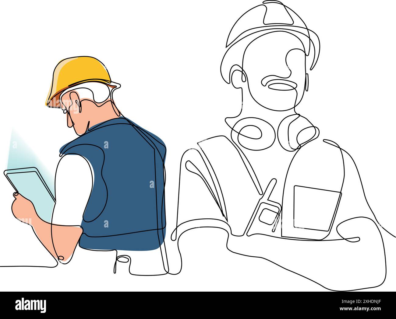construction manager and engineer working on building site. Vector ...