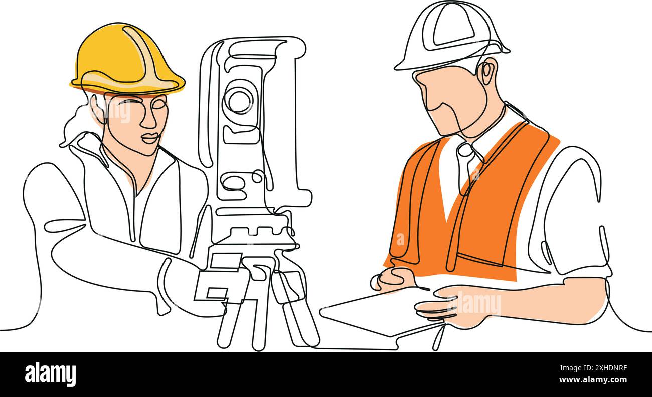 Close up of Caucasian worker with helmet on head using tablet for work ...