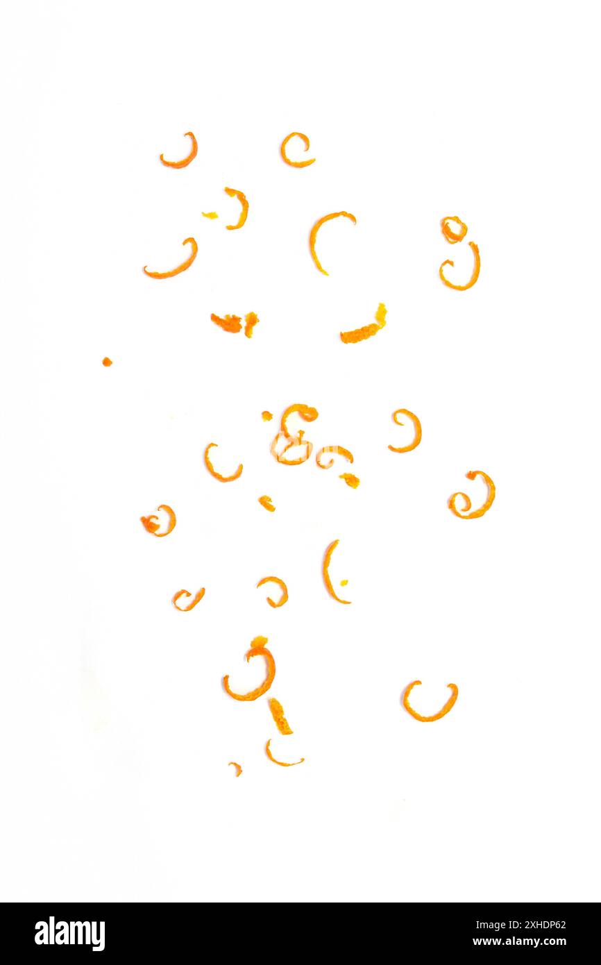 Fresh Orange Zest. Grated Orange Rinds Isolated. Raw Citrus Peel ...