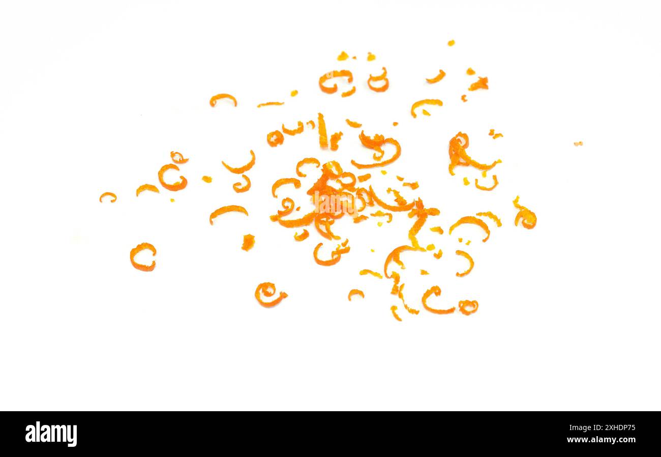 Fresh Orange Zest. Grated Orange Rinds Isolated. Raw Citrus Peel ...
