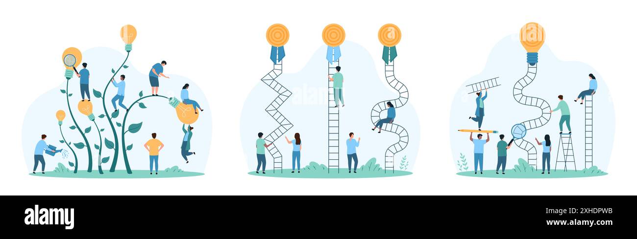 Simplicity in solutions, solving problems set. Tiny people climb stairs ...