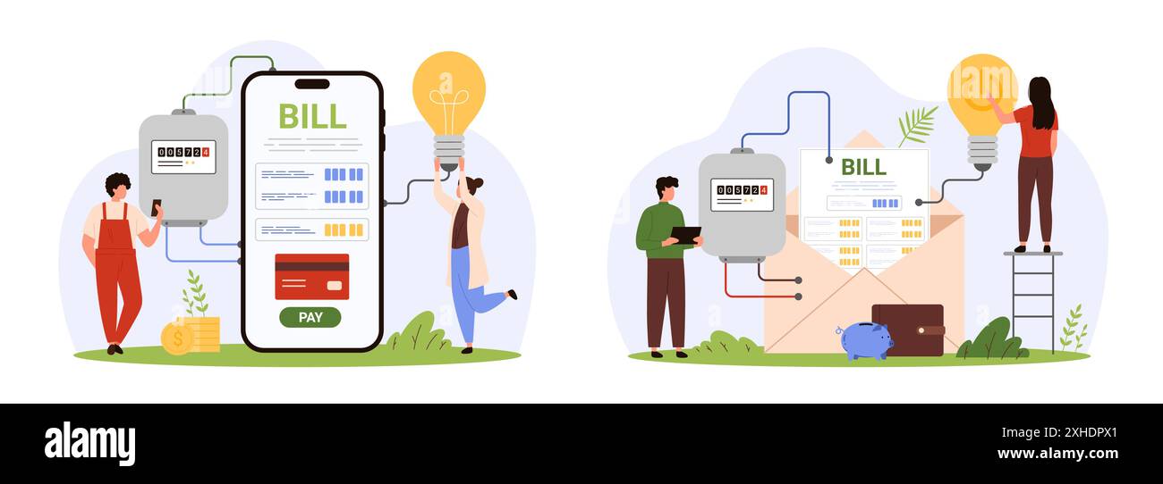 Payment for electricity via mobile app, notifications by mail set. Tiny ...