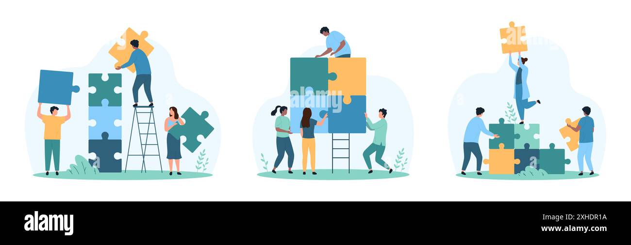 Business cooperation, group challenge, teambuilding set. Tiny people ...