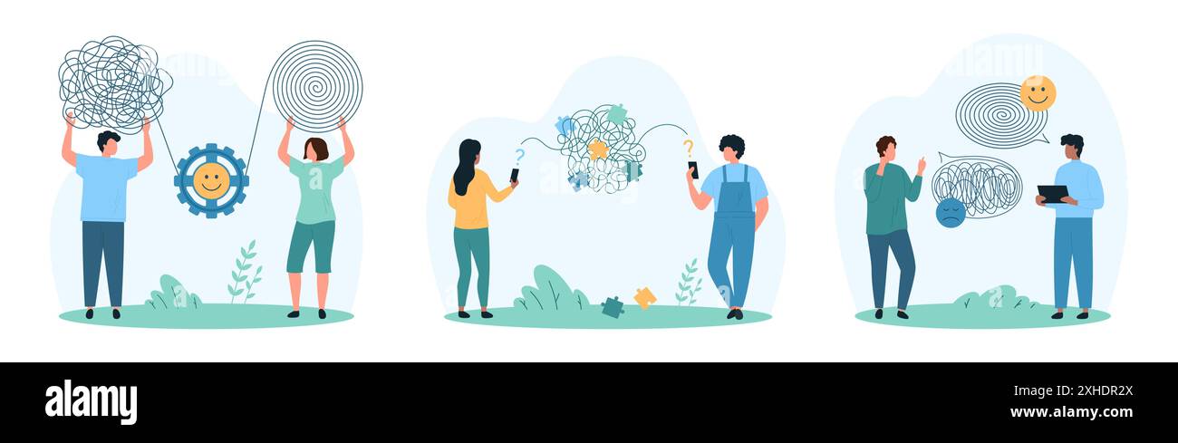 Communication problems solving, psychology set. Tiny people with ...