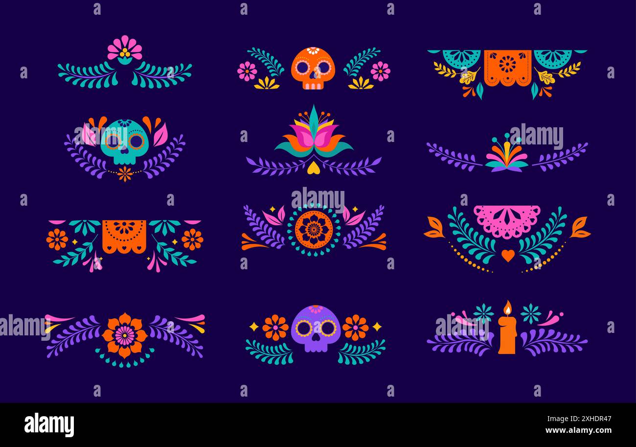Mexican decorative frames and borders, colorful vector collection ...
