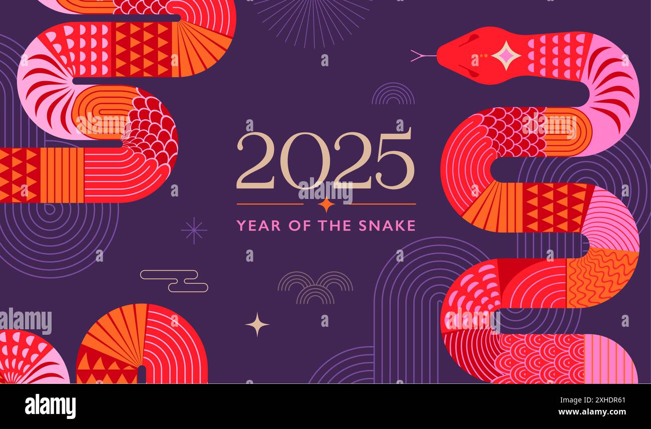 Chinese new year 2025 year of the Snake. Red Snake illustration and ...
