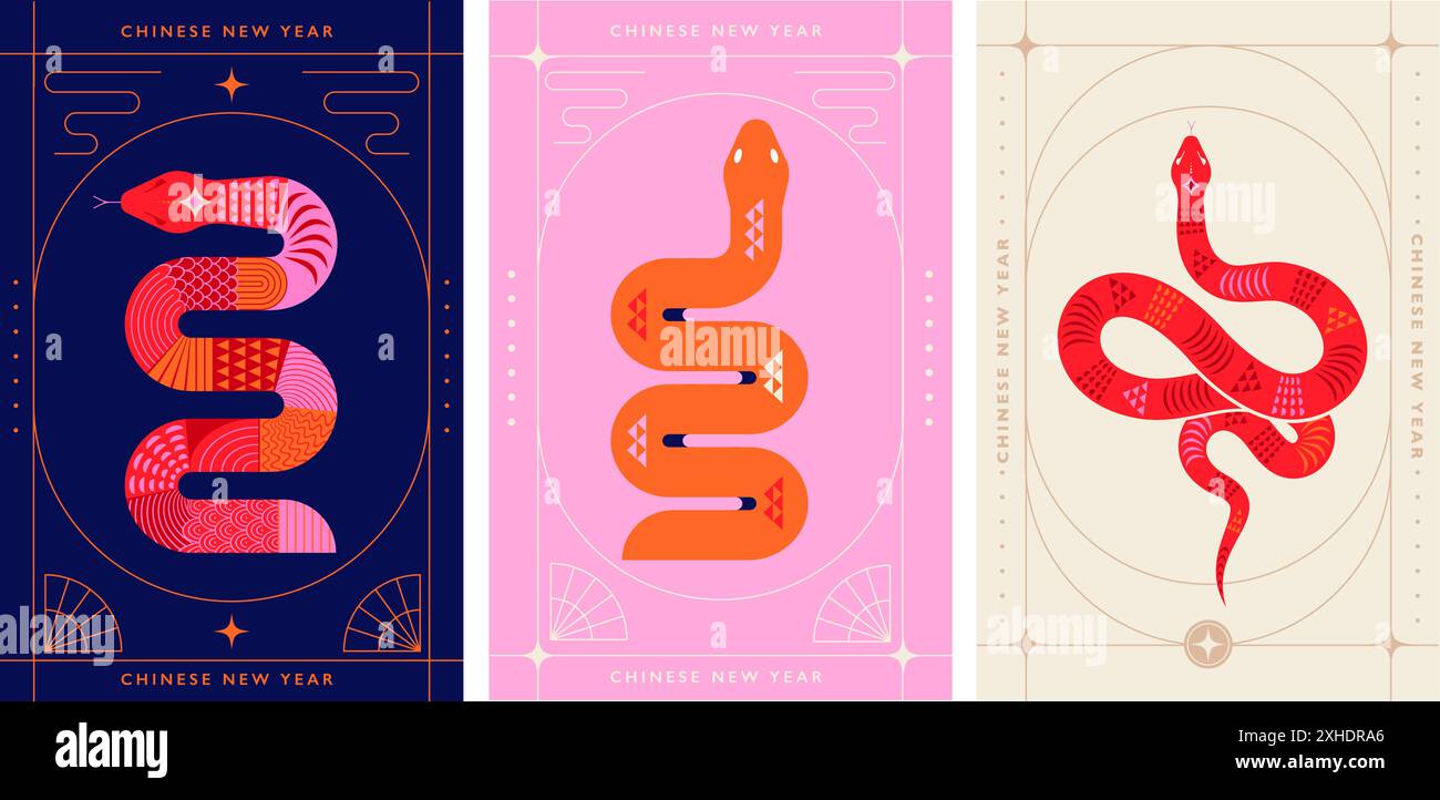 Chinese new year 2025 year of the Snake. Red Snake vertical design ...