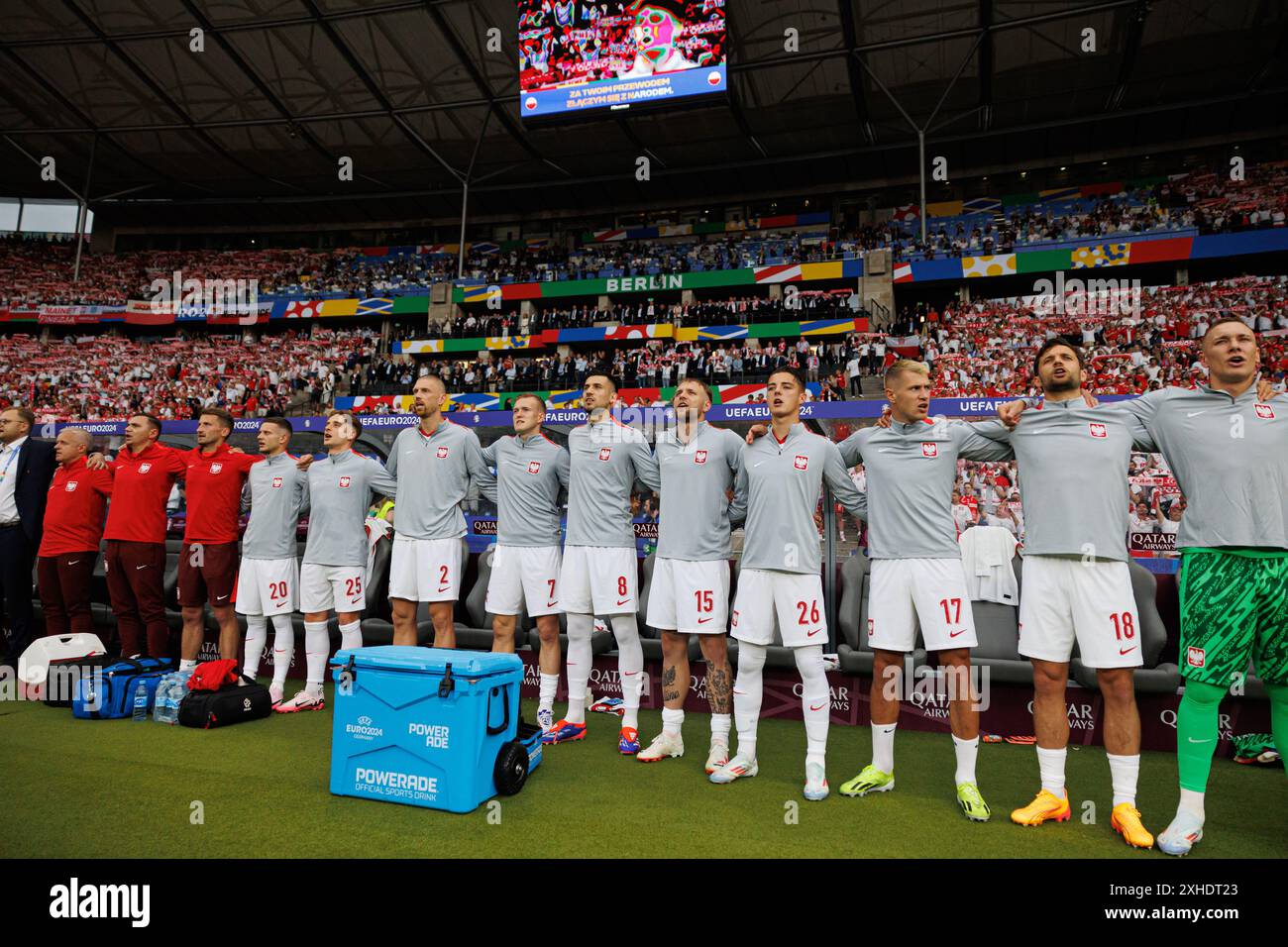 Bench of Polish players singing anthem during UEFA Euro 2024 game ...