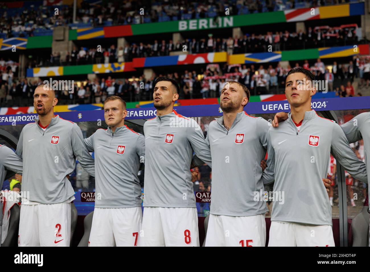 Bench of Polish players singing anthem during UEFA Euro 2024 game ...