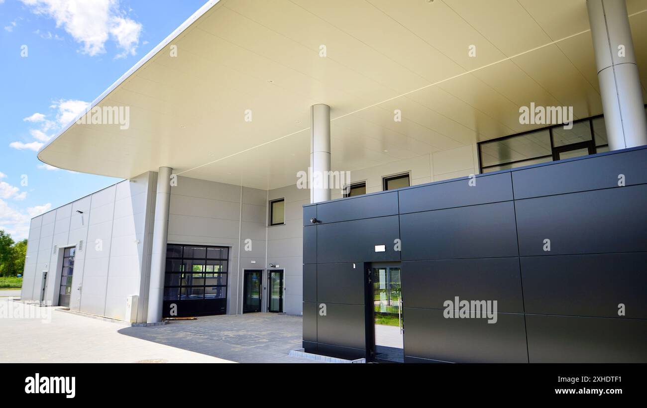 Empty new constructed automobile dealership. The building contains a ...