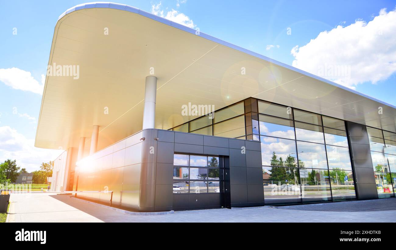 Empty new constructed automobile dealership. The building contains a ...