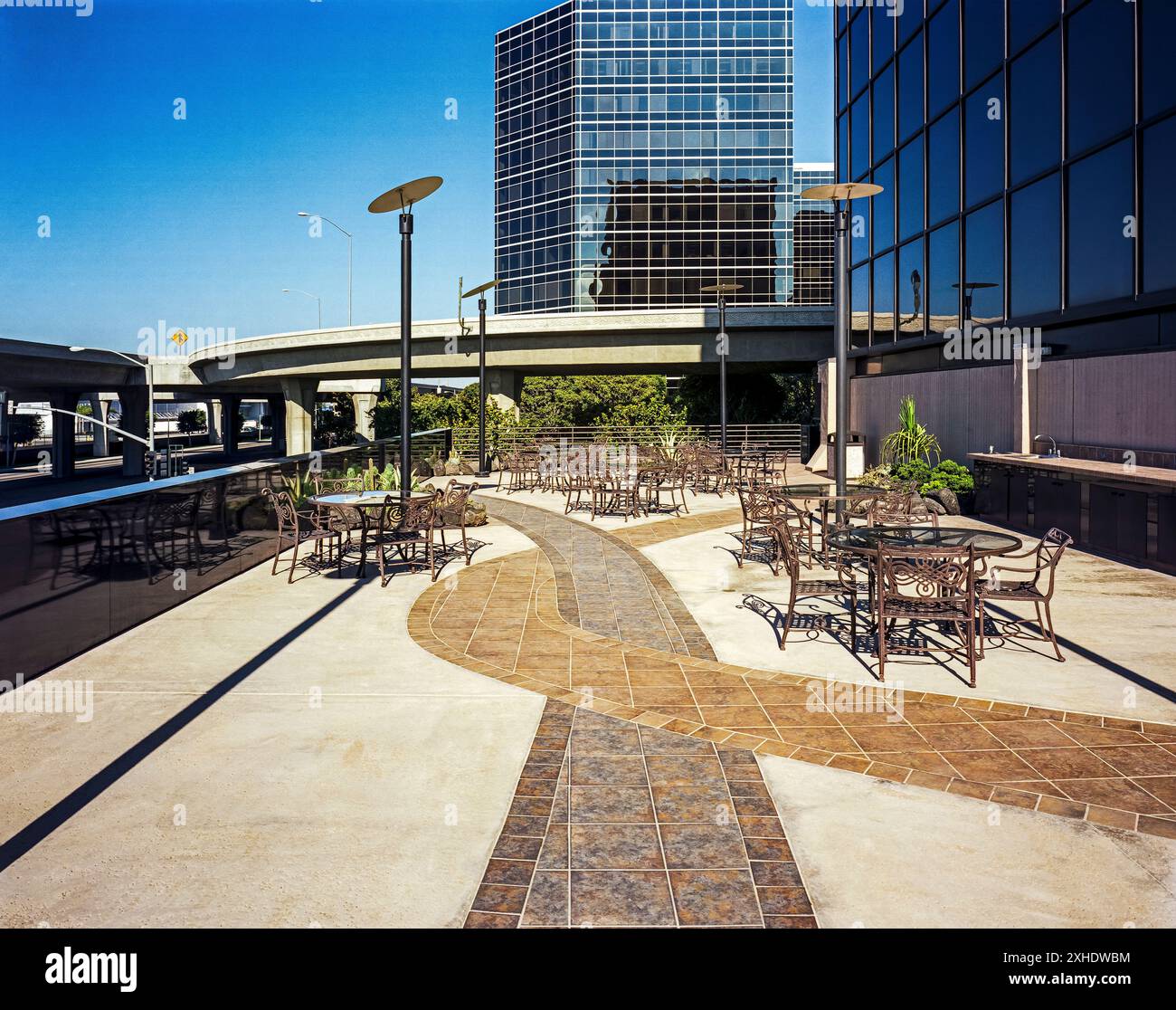 Corporate Exterior Architecture patio and Tables and Chairs Stock Photo ...