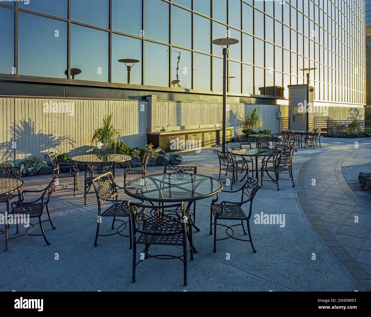 Corporate Exterior Architecture patio and Tables and Chairs Stock Photo ...