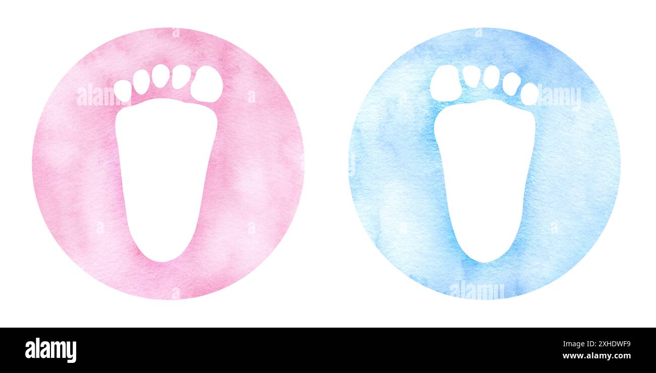 Little blue pink footprints round frame banner. Twins, Baby shower ...