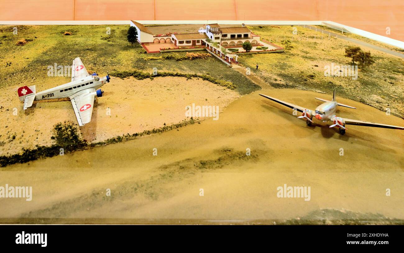 Model of Malaga airport in its early days depicting a Junkers 52 and a ...