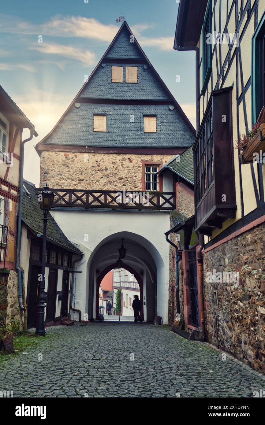 The Stone Road and Vintage German Houses Stock Photo - Alamy
