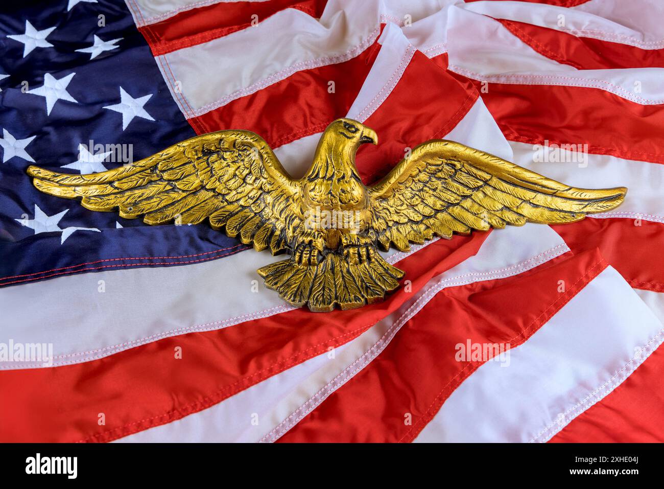 An American flag displayed with North American Eagle as national symbol ...