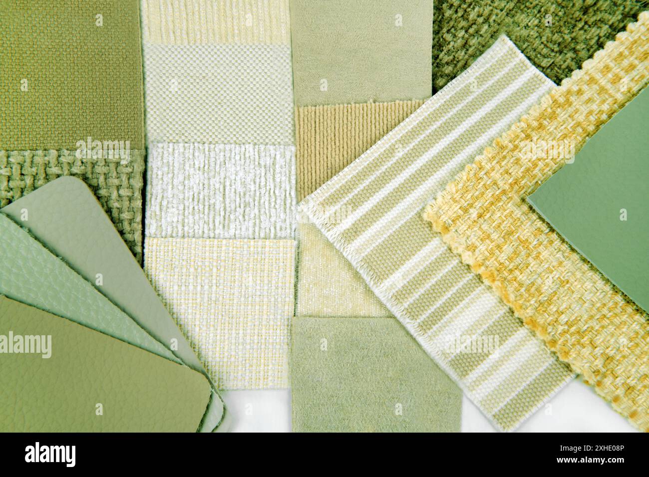 close up of green color upholstery sample set choice for interior Stock ...