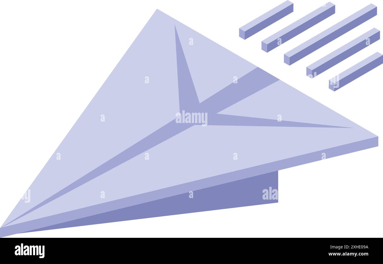 Purple paper plane is flying leaving a trail, representing a fast ...