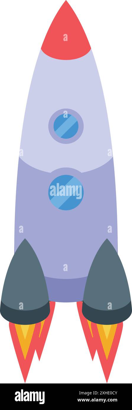 Cartoon spaceship is launching into space with flames coming out of its ...