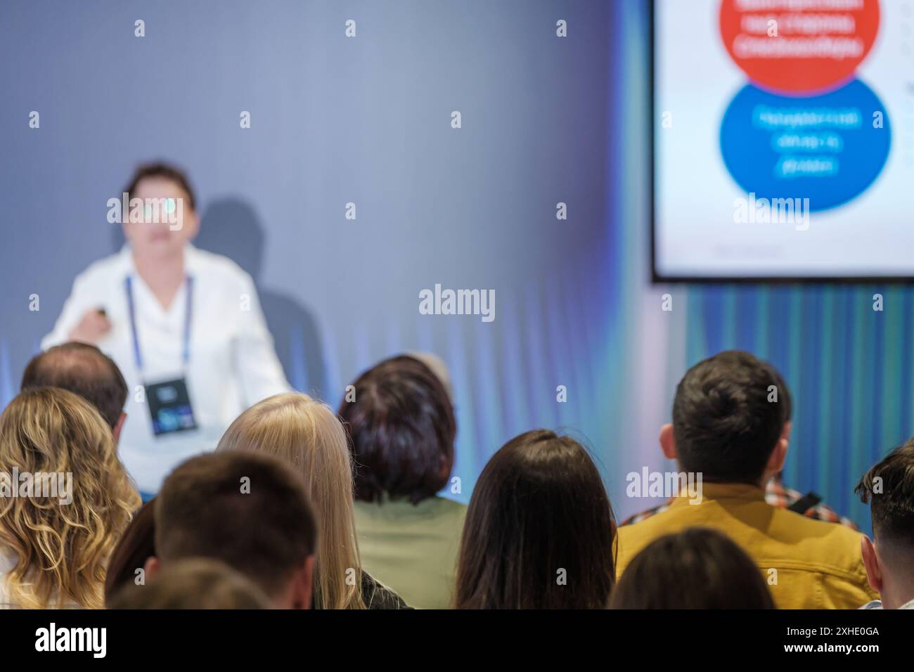 Speaker presenting to a group of people at a business conference. The ...