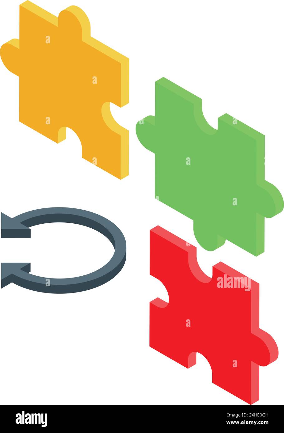 Workflow process concept with three puzzle pieces, one yellow, one ...