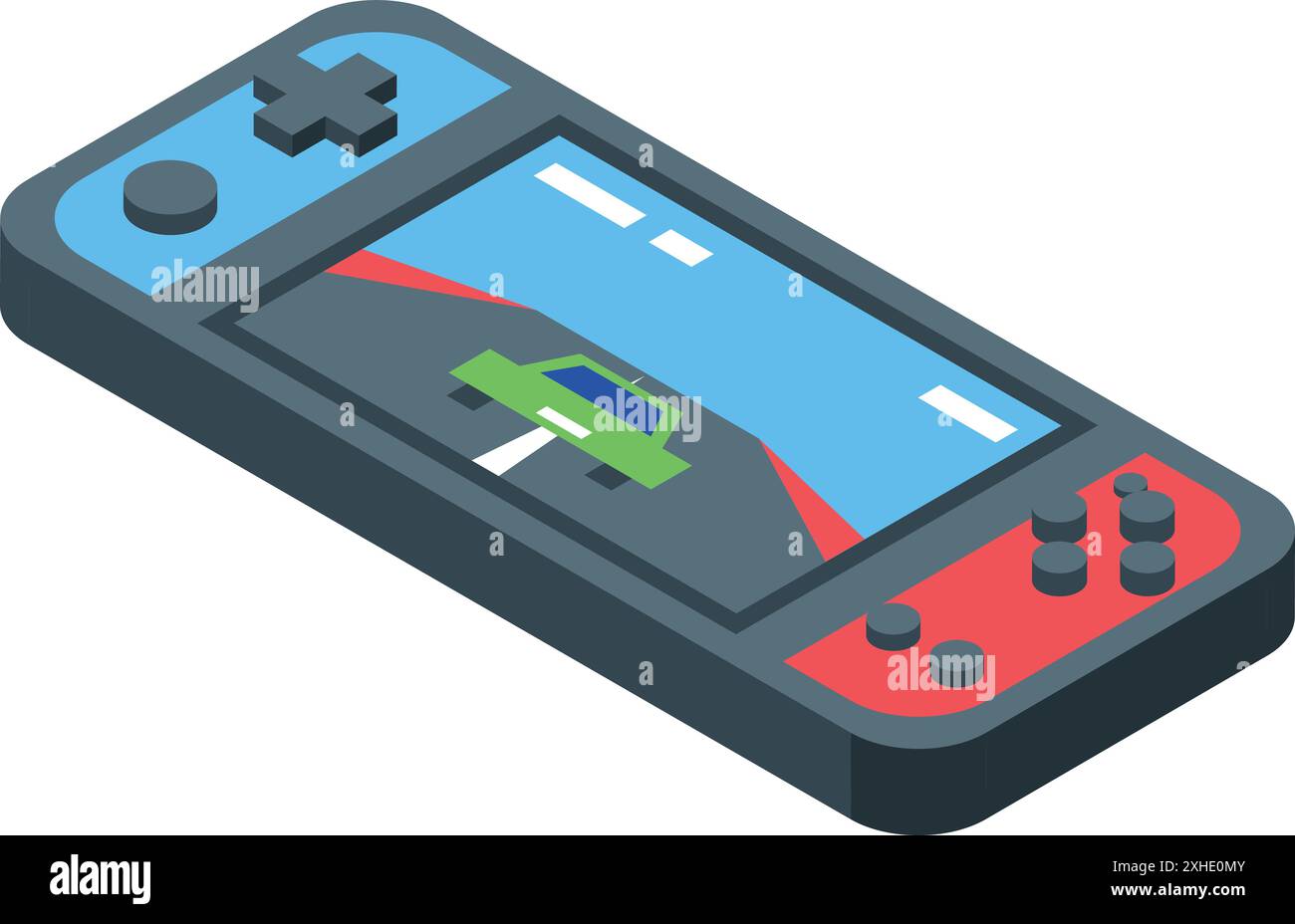 Portable game console showing racing game on screen, isometric icon ...